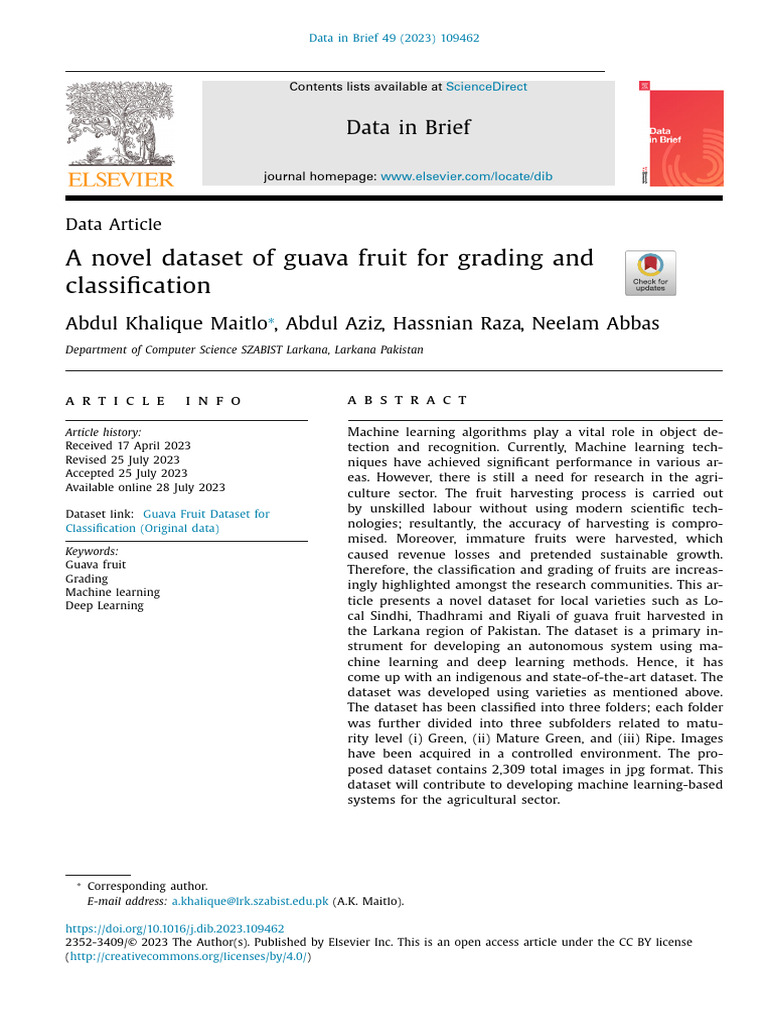 A Novel Dataset of Guava Fruit For Grading and Classification | PDF ...
