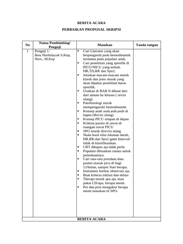 Berita Acara Revisi Proposal. Gian | PDF