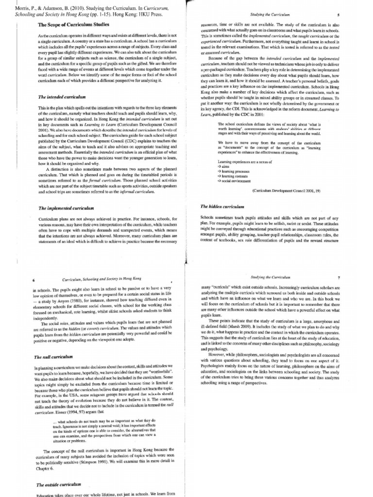 Studying The Curriculum (Morris & Adamson 2010) | PDF