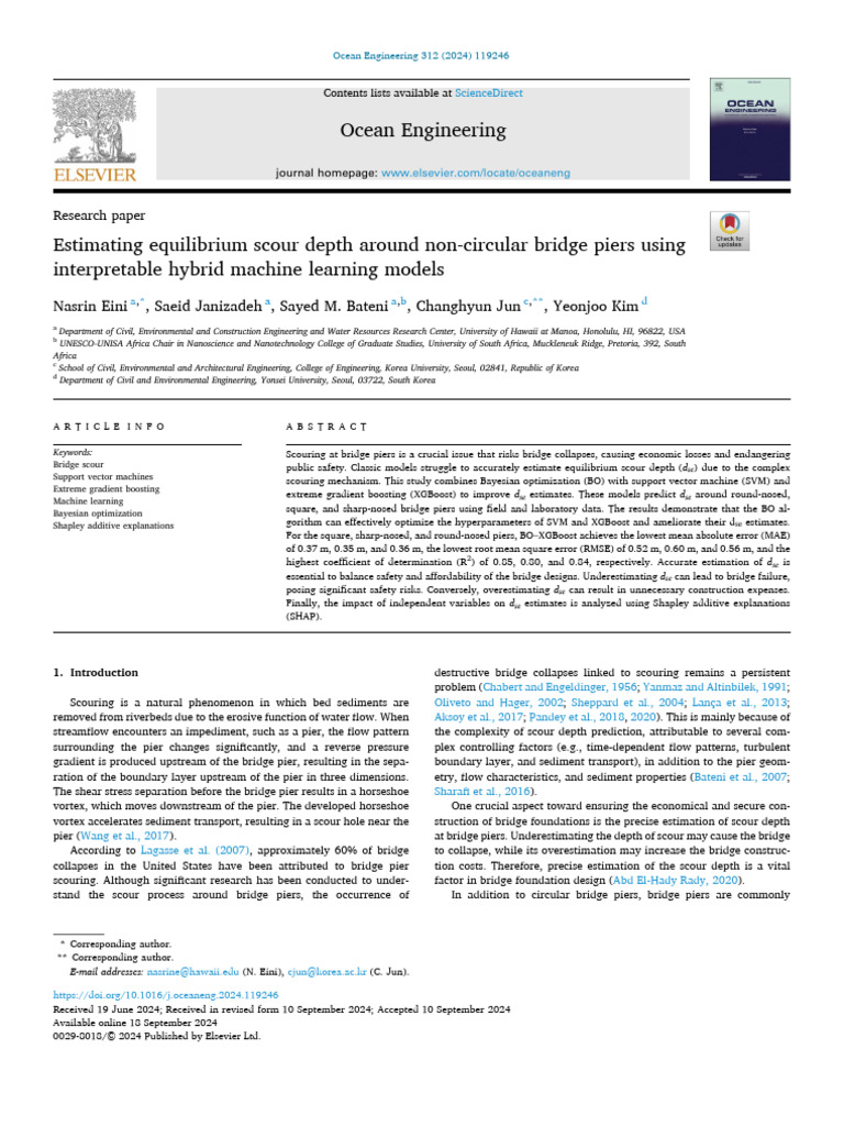 Estimating Equilibrium Scour Depth Around Non-Circular Bridge Piers Using Interpretable Hybrid ...