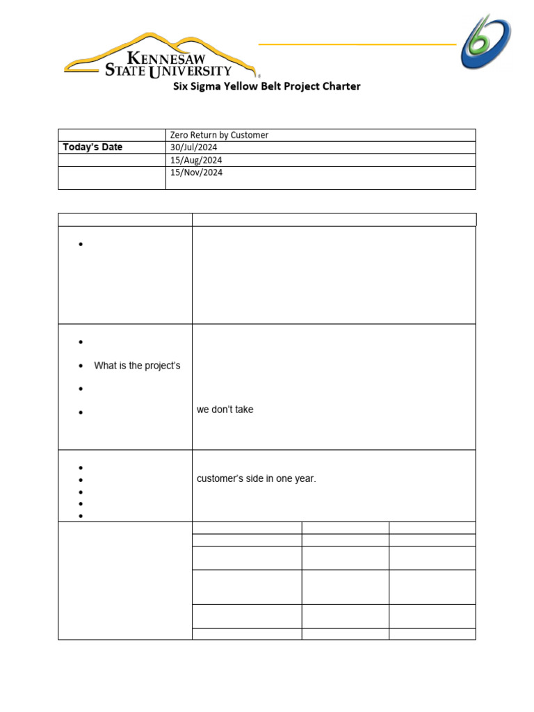 Six Sigma Yellow Belt Project Charter | PDF | Six Sigma | Business