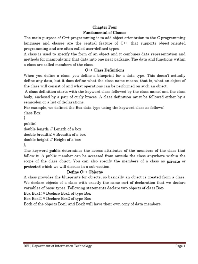Chapter 4 Fundamental of Classes | PDF | Class (Computer Programming) | C++