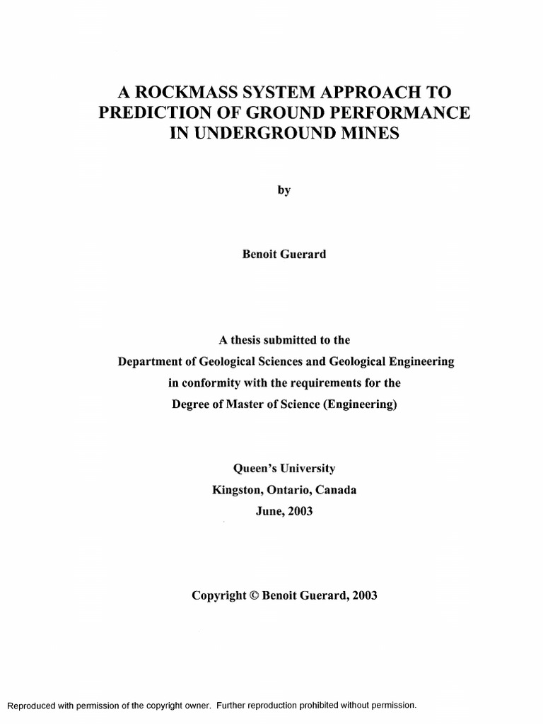 A Rockmass System Approach To Prediction of Ground Performance in Underground Mines | PDF ...