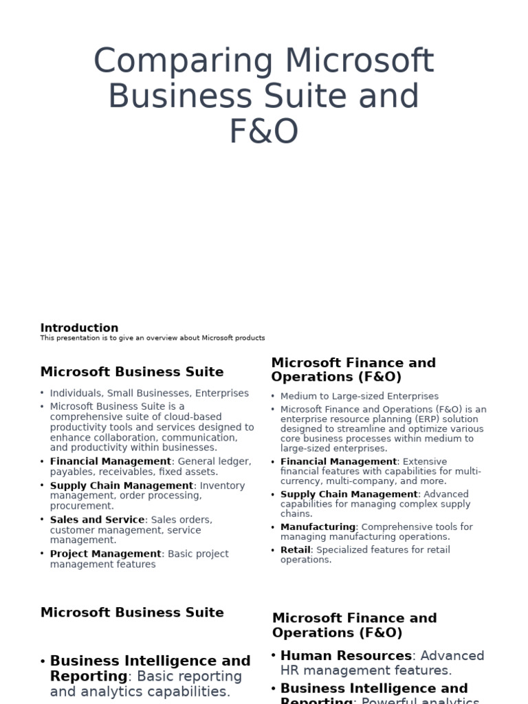 Microsoft Business Suite vs. F&O Overview | PDF | Enterprise Resource ...