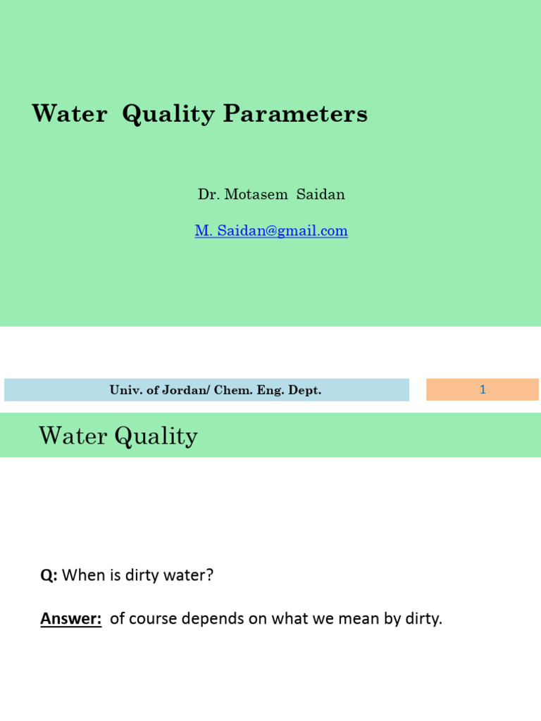 Lec - 3 - Water Quality Parameters | PDF | Alkalinity | Water Purification