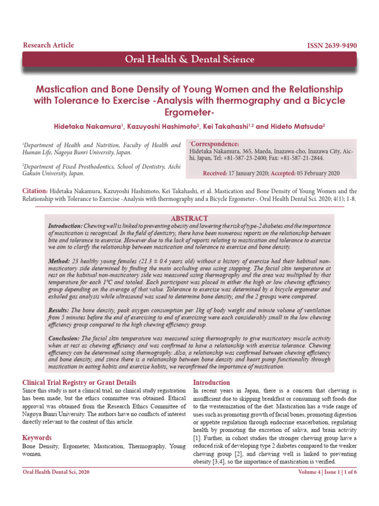 Mastication and Bone Density of Young Women and The Relationship With Tolerance To Exercise ...