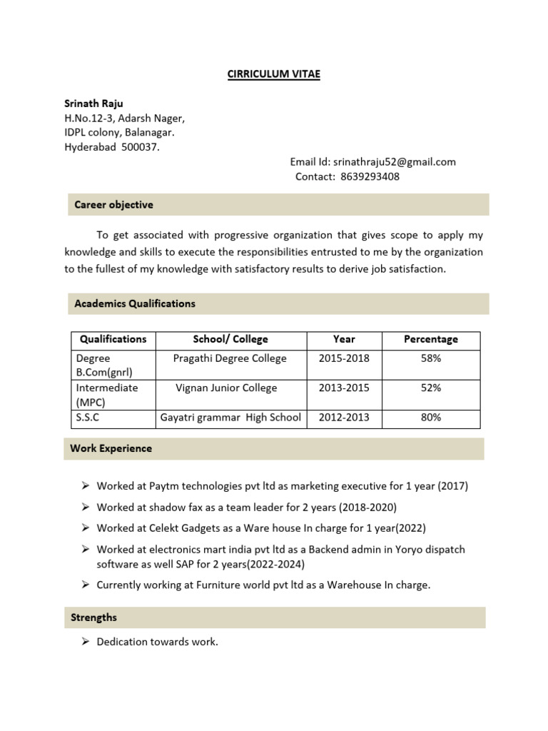 Srinath ReSume | PDF