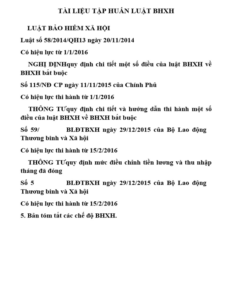 Tóm tắt luật BHXH | PDF