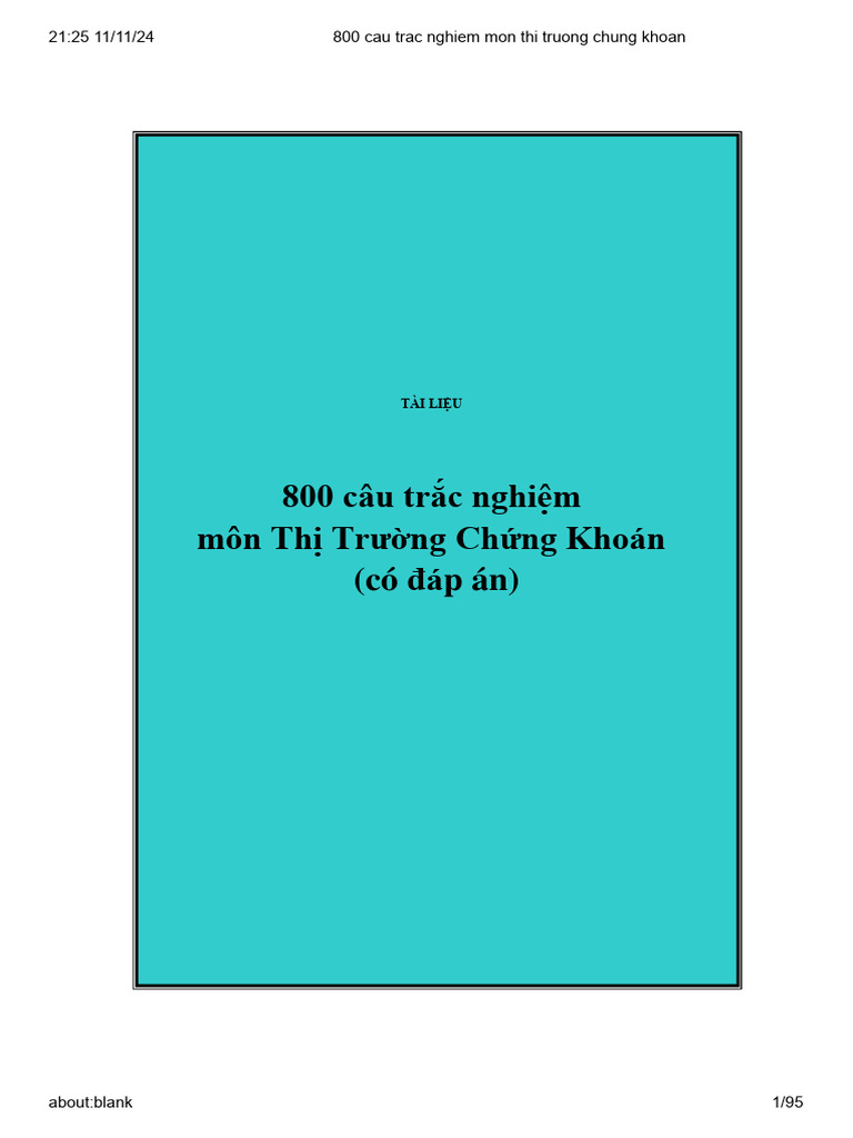 800 Cau Trac Nghiem Mon Thi Truong Chung Khoan | PDF