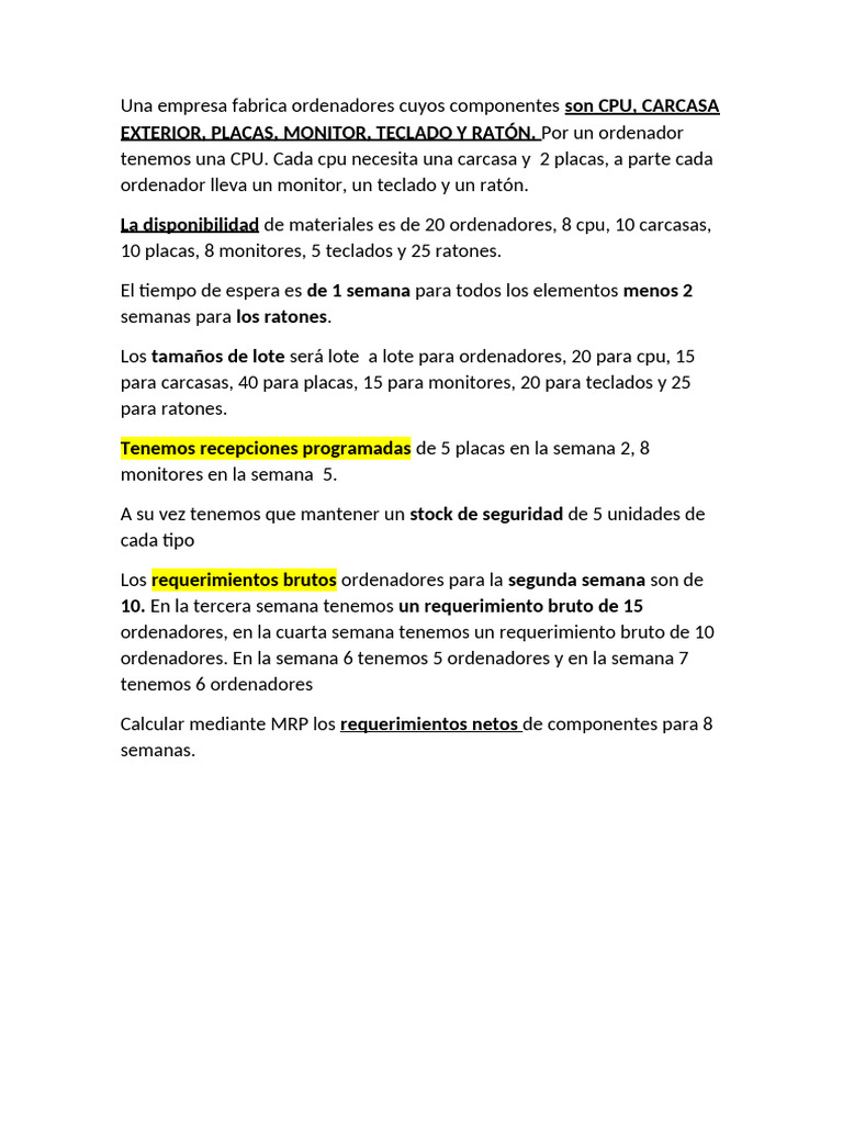 EJERC 4 Ordenadores MRP | PDF | Juegos y actividades | Computadoras