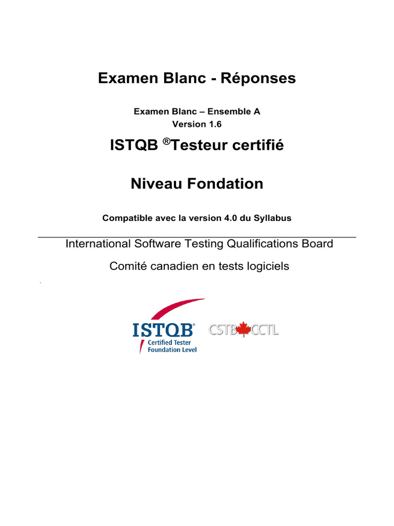 Istqb CTFL Sample-exam-A-reponses v4.0-Fr 1 6 | PDF | Test de logiciel ...