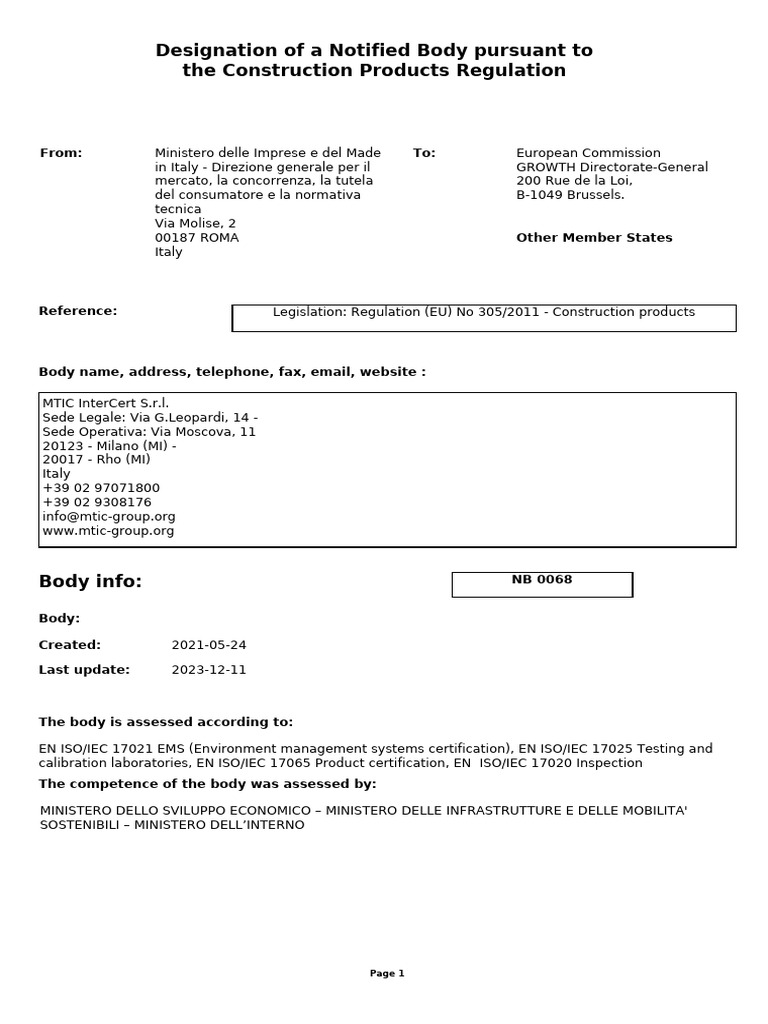 Regulation (EU) 305 - 2011 - Notification | PDF | Cement | Firefighting