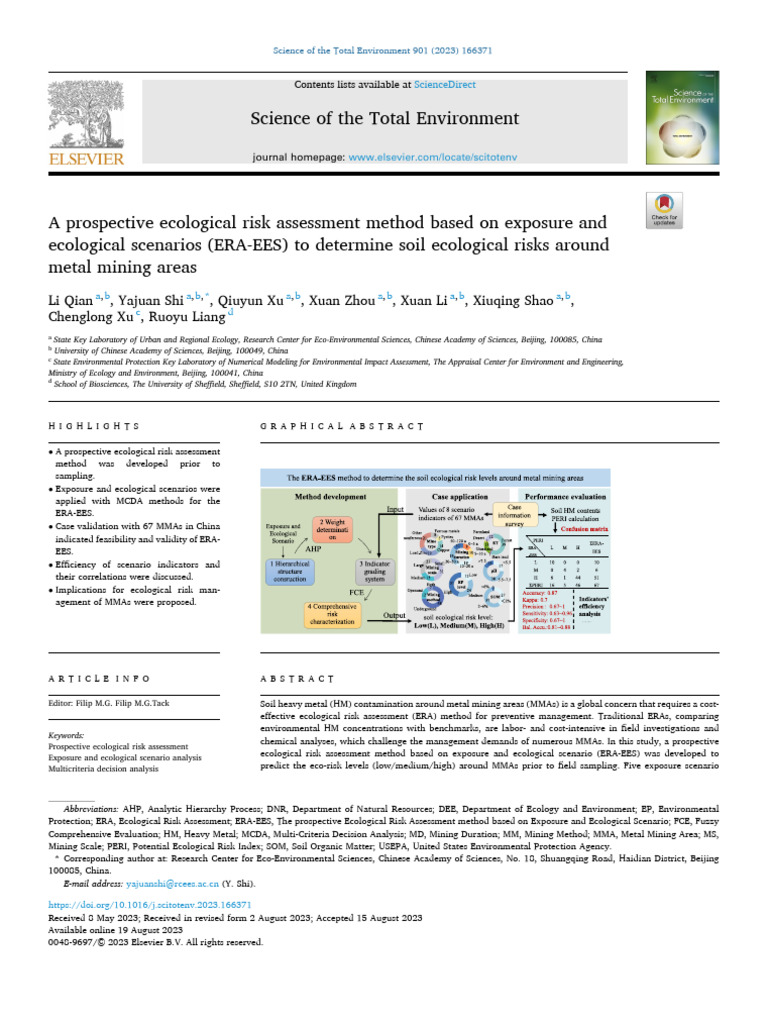 Ecological Risk Assessment for Mining Soils | PDF | Ecology | Soil