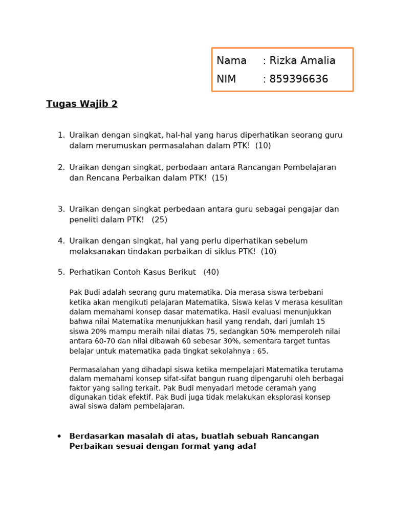 Tugas Wajib 2 - PENELITIAN TINDAKAN KELAS | PDF | Karier & Perkembangan
