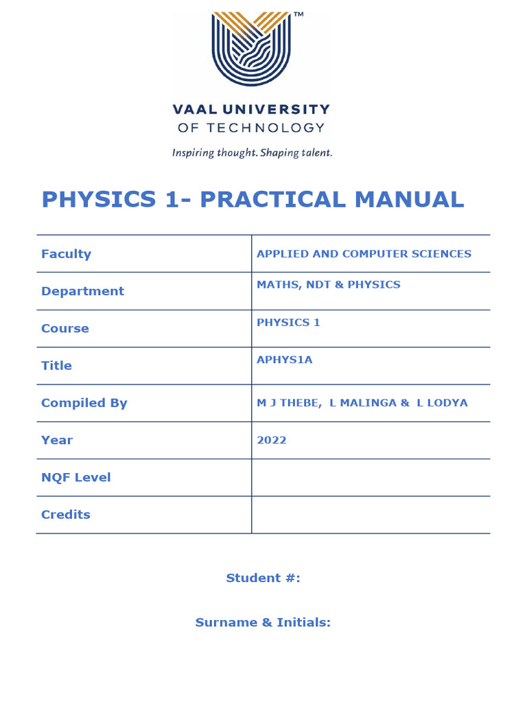 Physics 1 - Practical Manual (2022) | PDF | Series And Parallel Circuits | Diffraction
