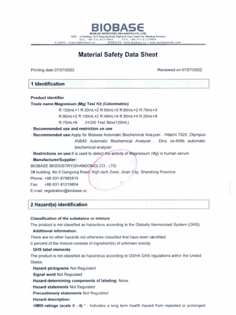 MSDS MG | PDF