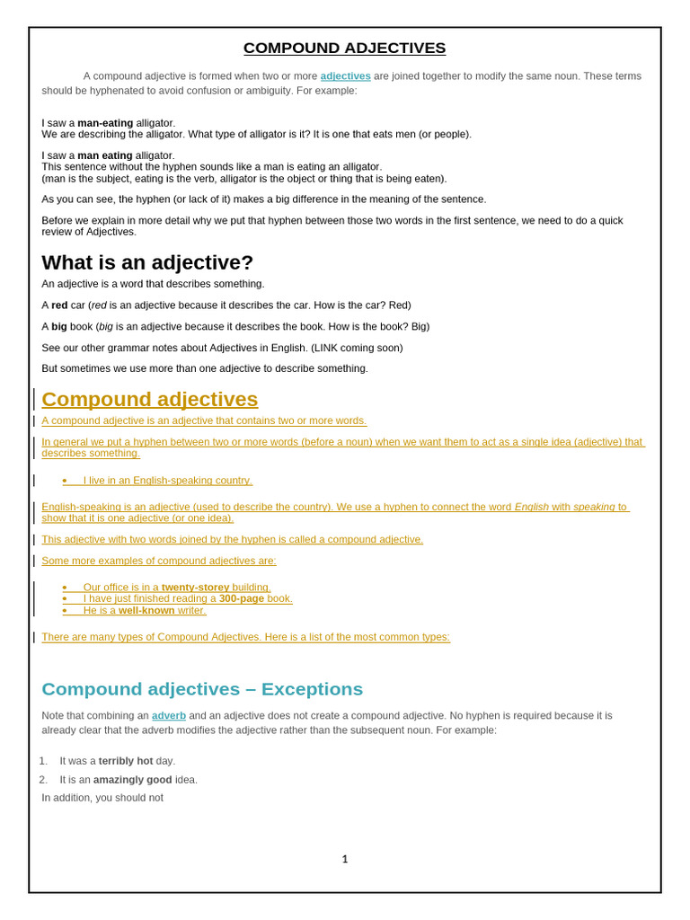 Understanding Compound Adjectives | PDF | Adjective | Adverb