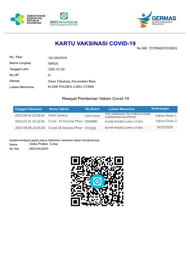 Riwayat Vaksin - Nirsa | PDF