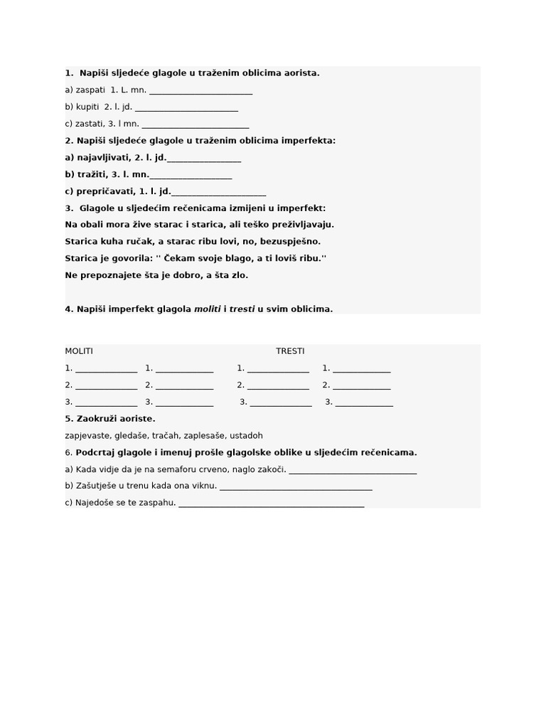 Aorist Imperfekt Vjezba | PDF