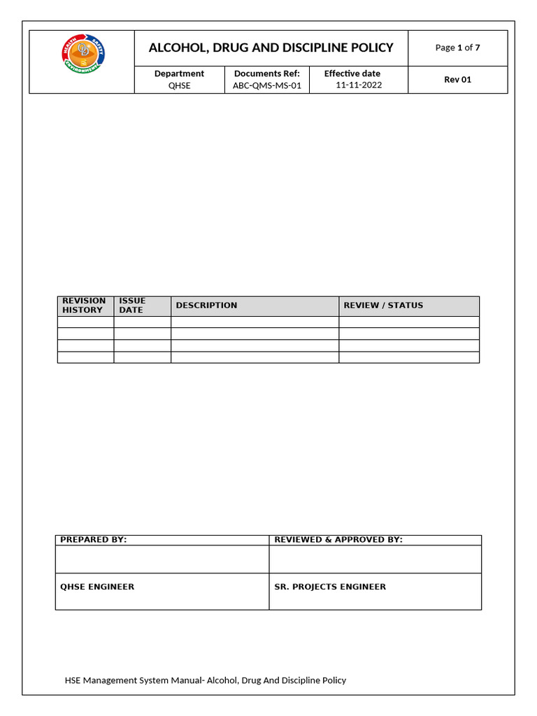 Alcohol and Drug Policy Overview | PDF | Drug Test | Employment