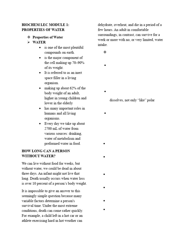 Biochem lec module 1 | PDF | Ph | Water