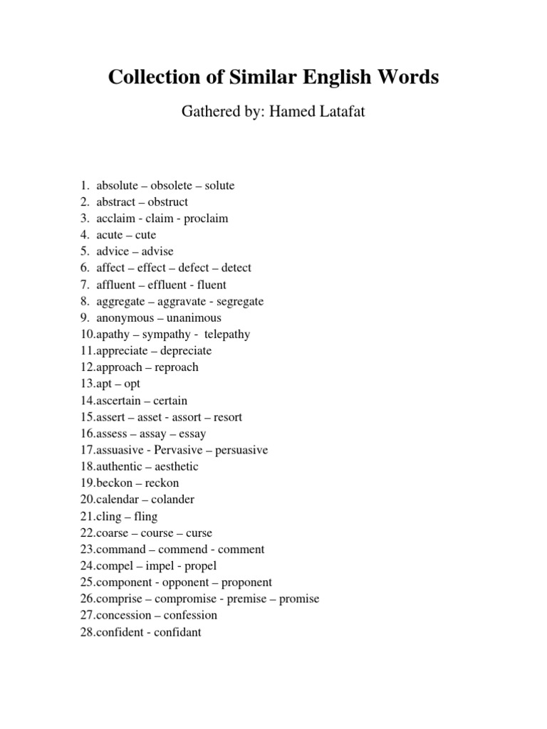 English Word Similarities List | PDF | History | Religion & Spirituality