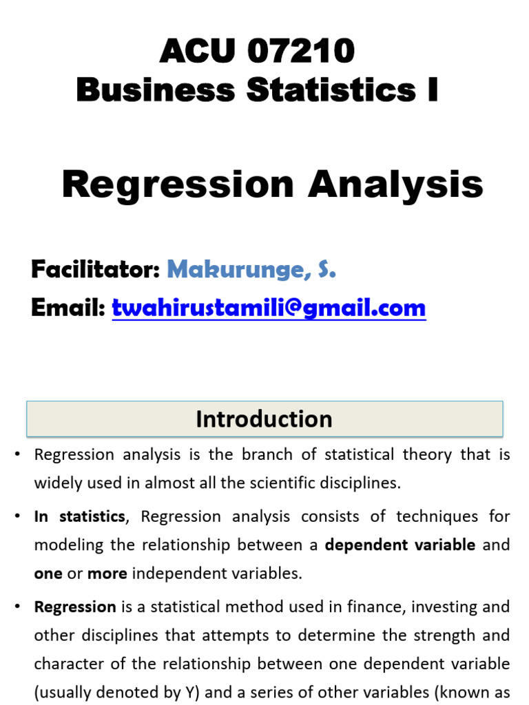 Lecture 6 - Regression Analysis | PDF | Linear Regression | Coefficient ...