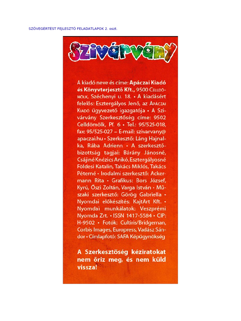 Szövegértést Fejlesztő Feladatlapok 2. Oszt | PDF