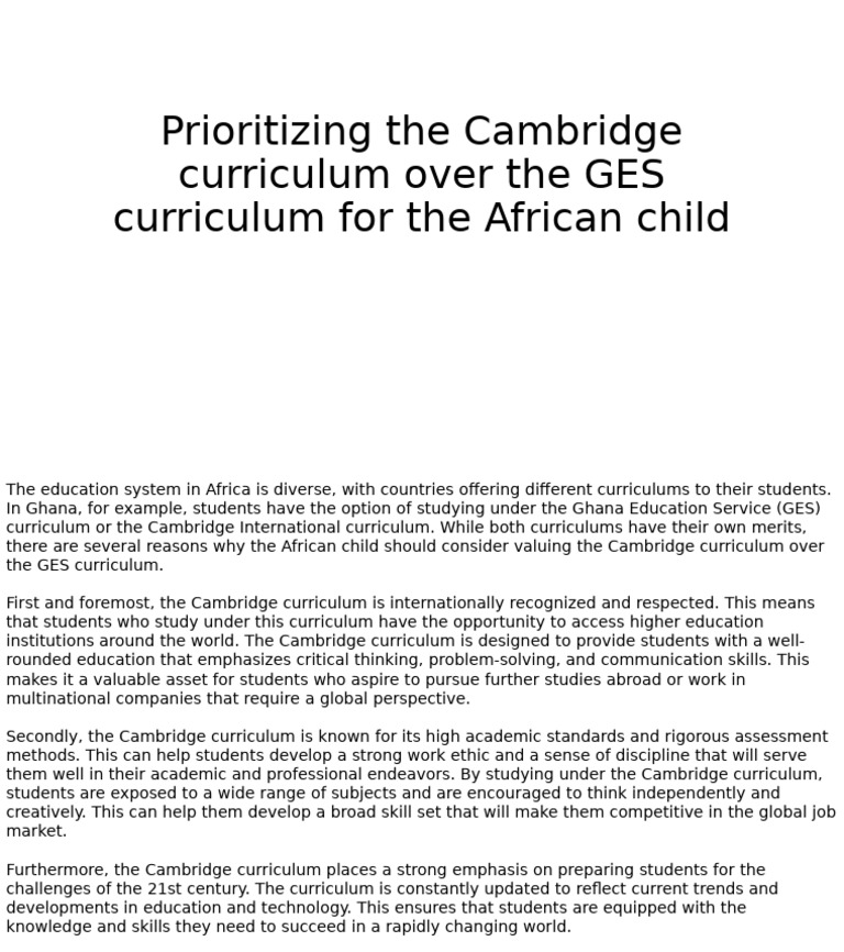 Prioritizing The Cambridge Curriculum Over The GES Curriculum | PDF ...