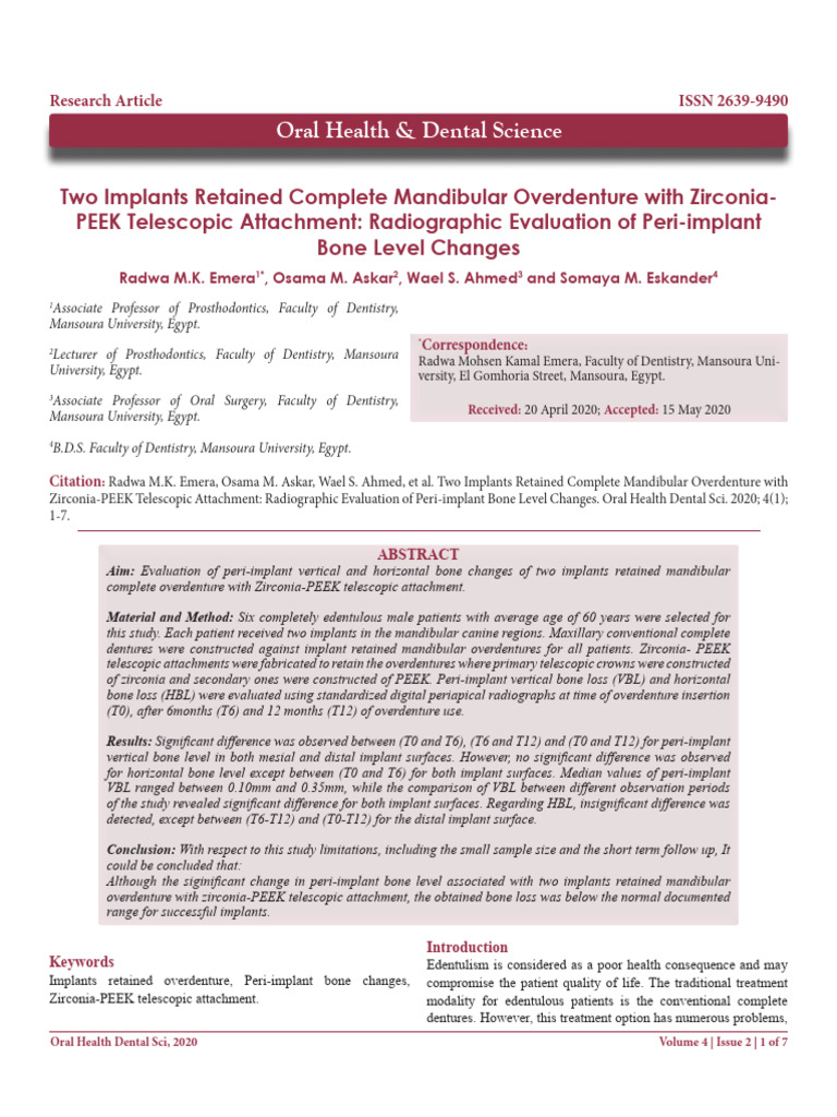 Two Implants Retained Complete Mandibular Overdenture With Zirconia ...