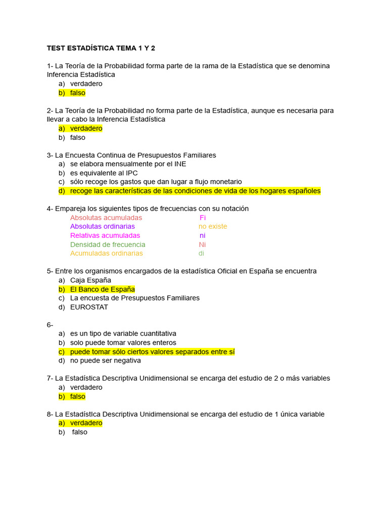 Test de Estadística: Temas 1 a 5 | PDF | Estadísticas | Media