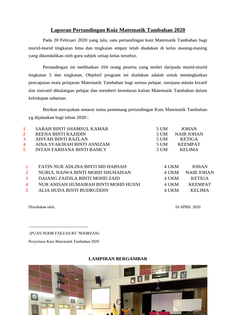 Laporan Kuiz Matematik Tambahan | PDF
