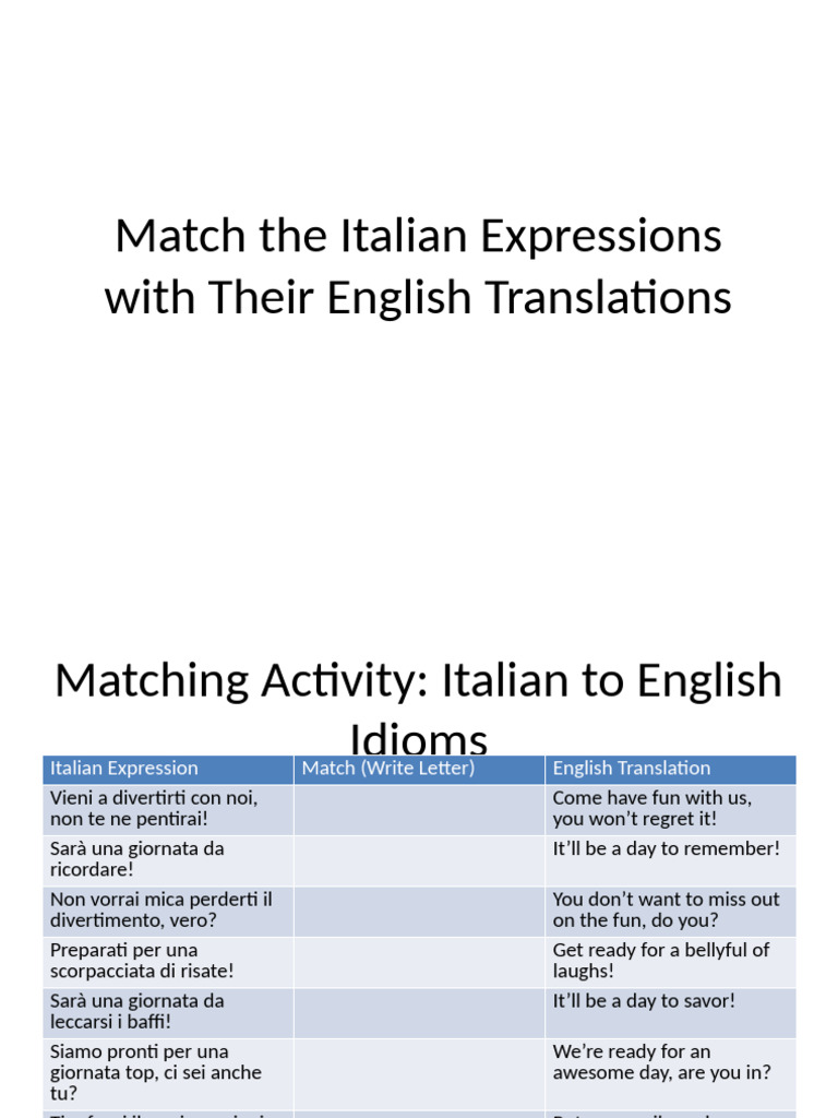 Italian English Idioms Matching | PDF