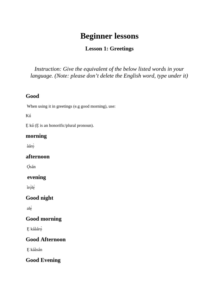Greetings Lessons in Yoruba | PDF