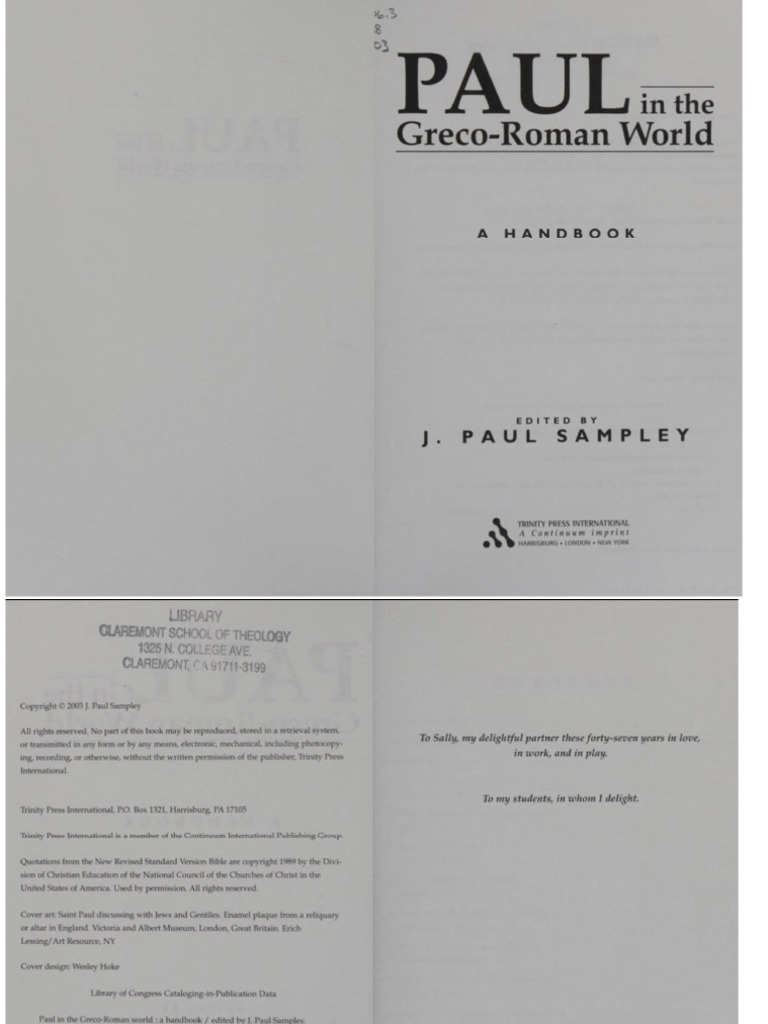 Lampe, Paul Patrons and Clients (In Sampley Ed 'Paul in The Greco-Roman ...