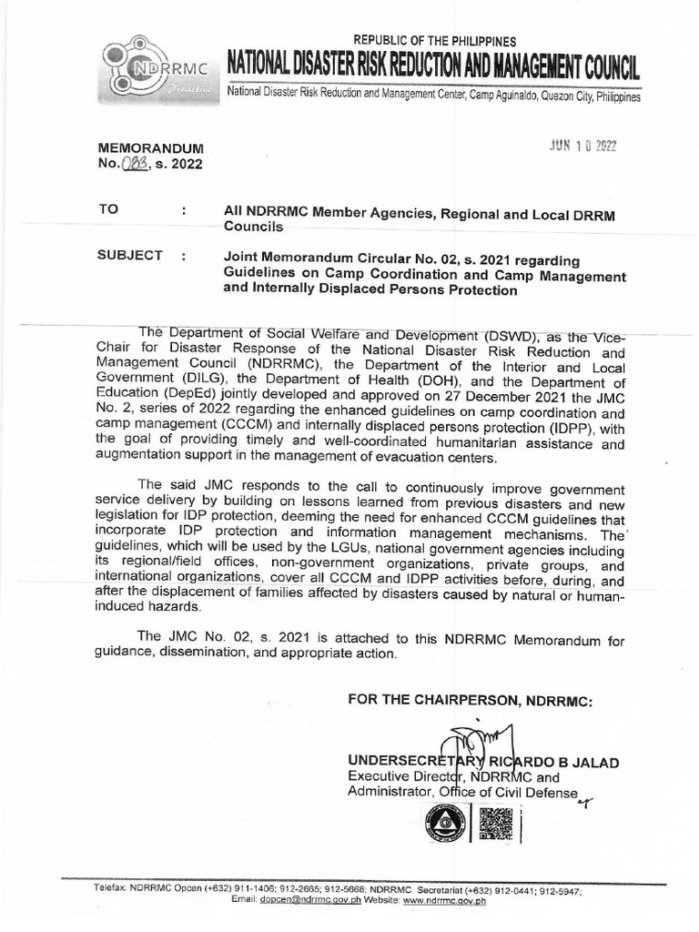 NDRRMC Memorandum No 083 S 2022 | PDF