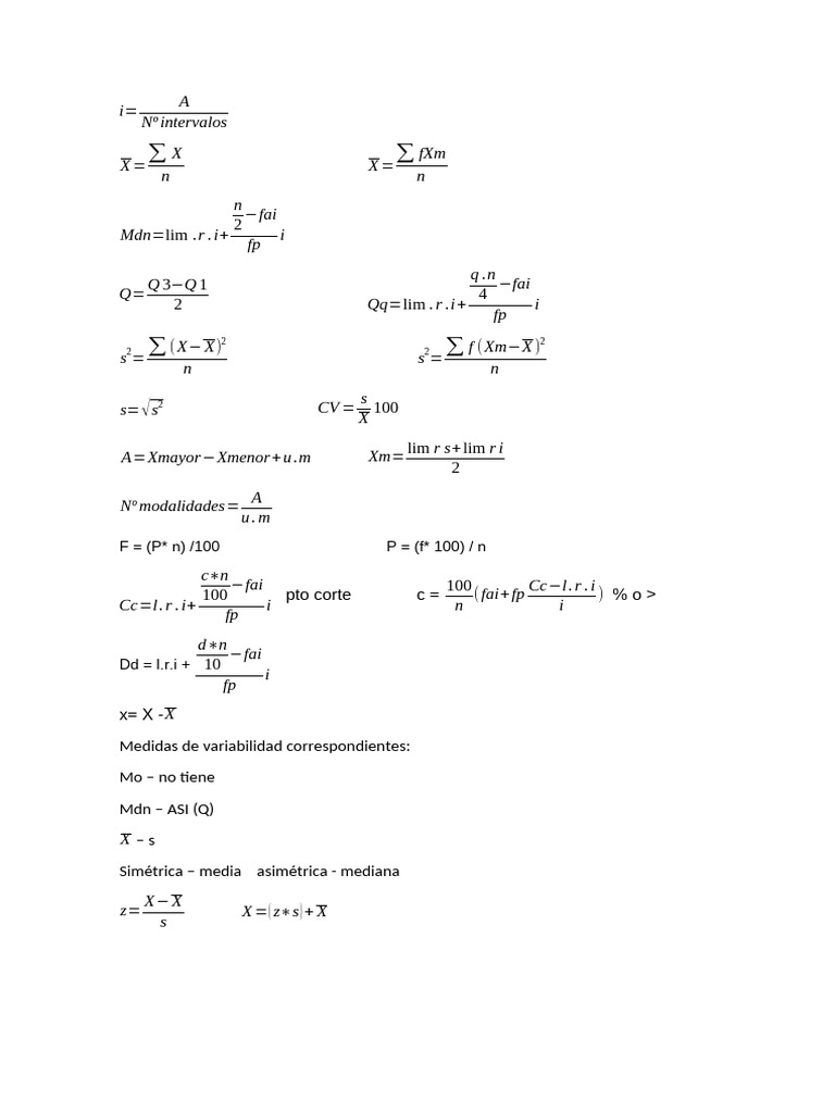FORMULAS Estadísticas | PDF | Métodos y materiales de enseñanza