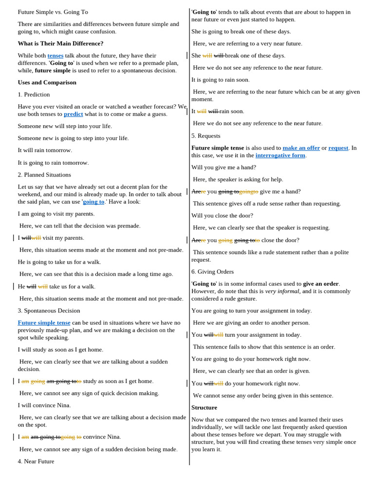 Future Simple Vs Be V Going To | PDF