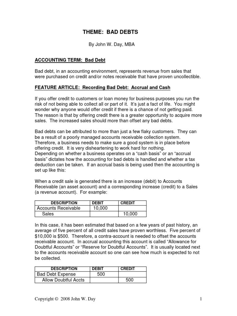 Article Theme Bad Debts | PDF | Debits And Credits | Bad Debt