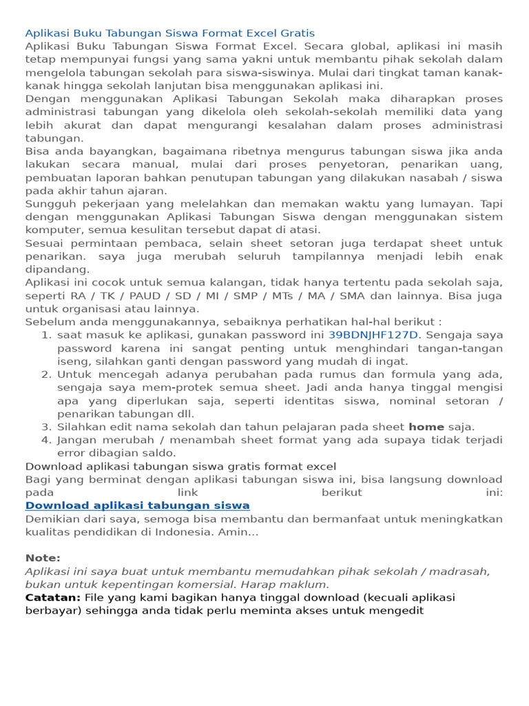 Aplikasi Buku Tabungan Siswa Format Excel Gratis | PDF | Karier ...