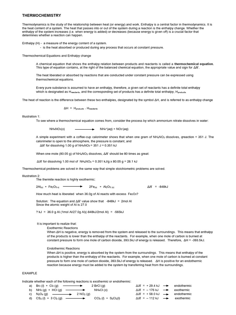 THERMOCHEMISTRY | PDF | Enthalpy | Chemical Reactions