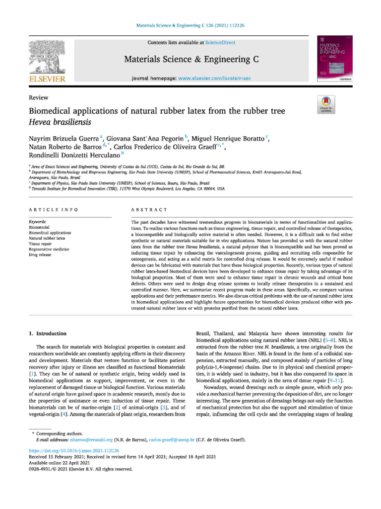 Biomedical Applications of Natural Rubber Latex From The Rubber Tree ...