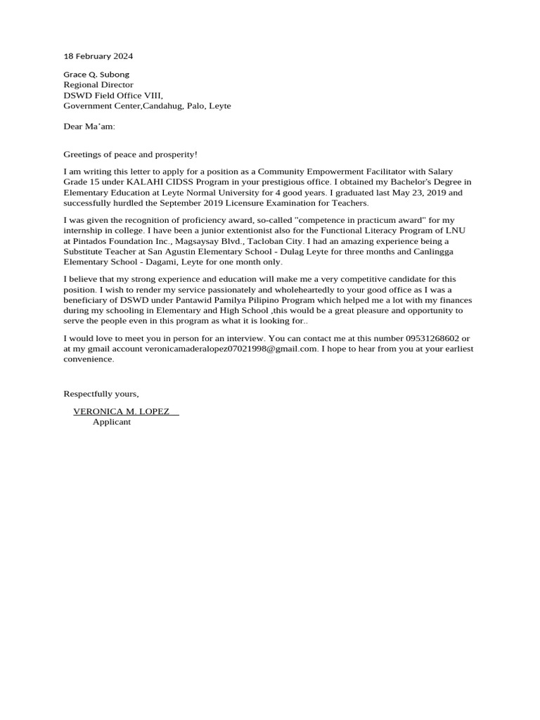 Application Letter (CEF) DSWD | PDF | Career & Growth | Social Science