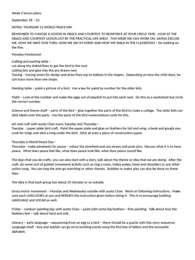 Bird Theme Lesson Plan 1 | PDF | Art