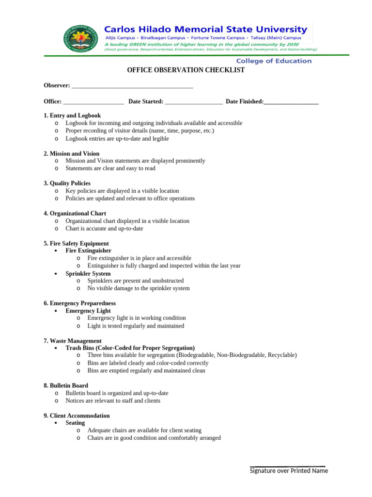 Office Observation Checklist | PDF