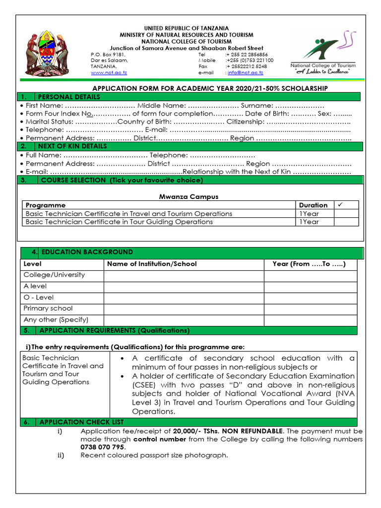 NCT Mwanza Application Form 2020/21 | PDF