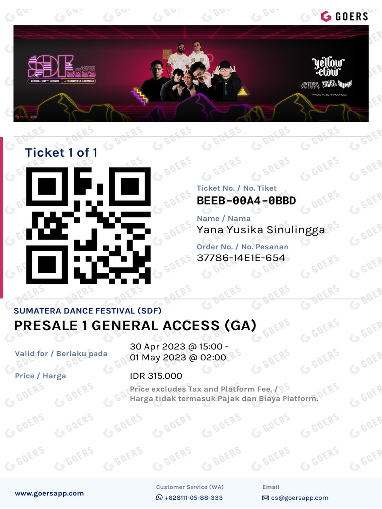 (Event Ticket) Presale 1 General Access (Ga) - Sumatera Dance Festival ...