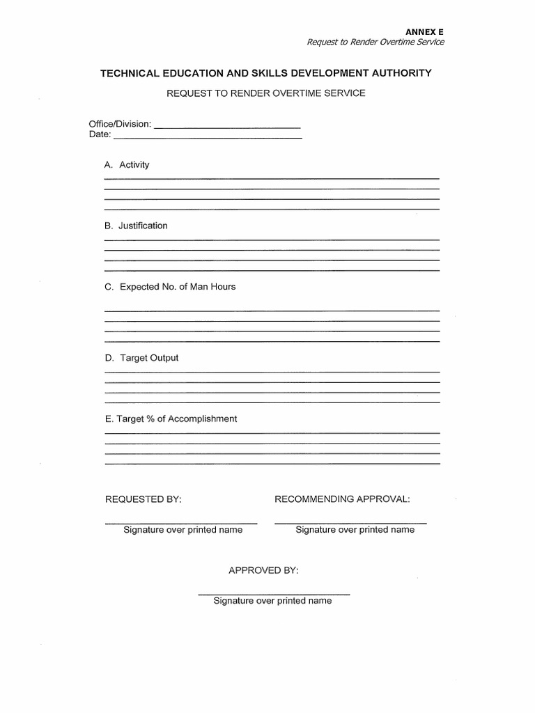 Overtime Request Form Template | PDF | Career & Growth