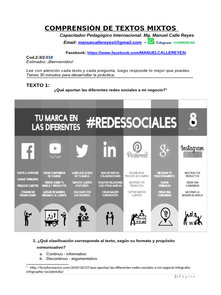 COMPRENSION DE TEXTOS MIXTOS-2-018-COD 2-3 Aportes Redes Sociales ...