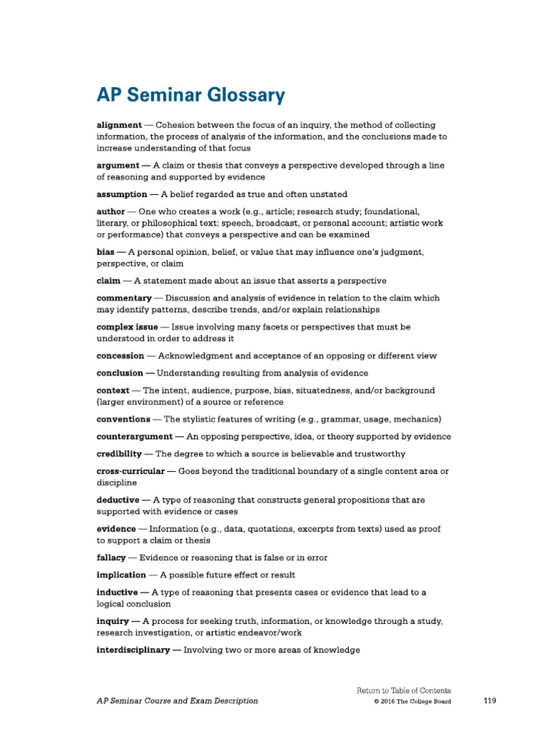AP Seminar - Glossary | PDF
